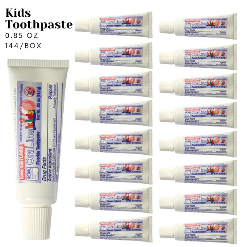 144-Tubes Kids Bulk Fluoride Toothpaste Travel Size, Bubble Gum Flavor ...