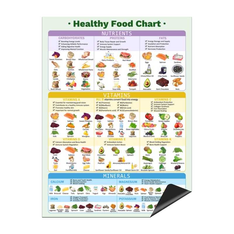 Healty Food Chart Magnet, Informative Nutrition Vitamins Minerals ...