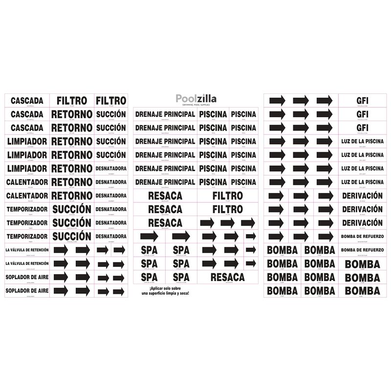 Poolzilla Spanish Premium Waterproof Sticker Labels for Swimming Pool ...