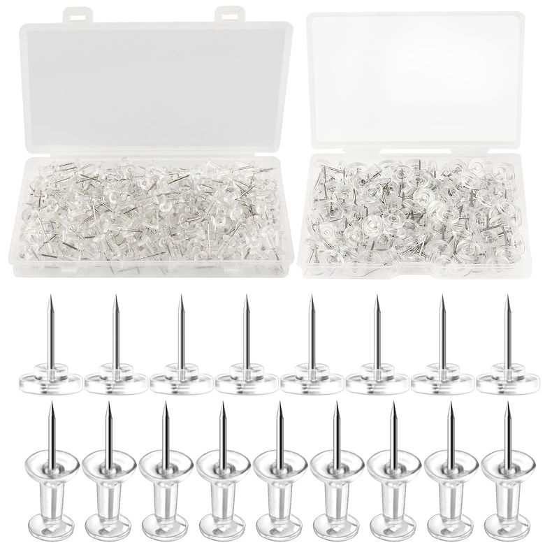 300PCS Clear Plastic Thumb Tacks with Steel Point | Push Pins for Cork ...