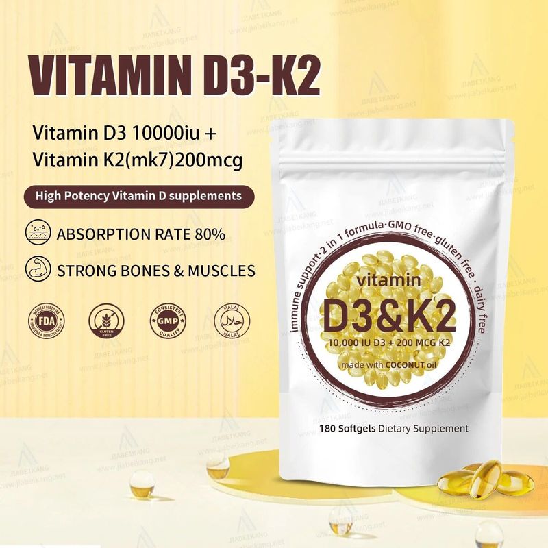 Vitamin D3 K2 10000 iu with Coconut Oil, VIT d3 and k2 Supplements, 180 ...