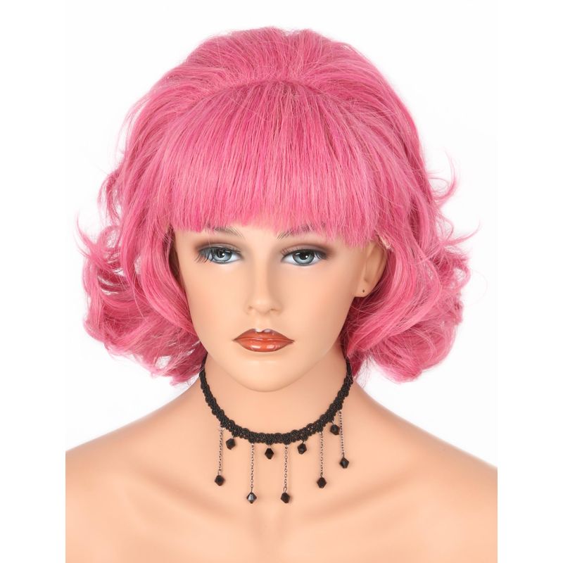 Lucoacos 50s Frenchy Wig Vintage Bob Curly Wig Short Pink Wig for Women ...