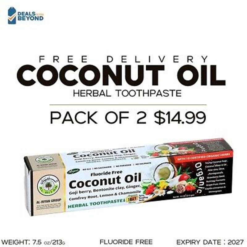 Organic Coconut oil Herbal Toothpaste Al Riyan 10 in 1 Fluoride free ...