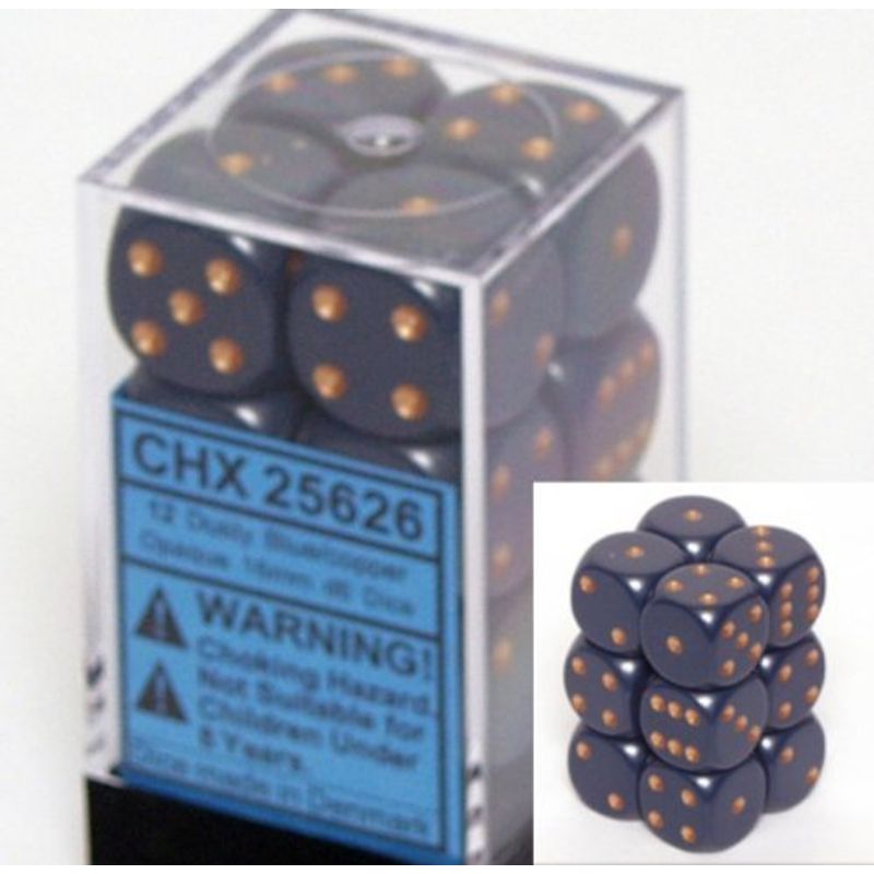Chessex Dice d6 Sets: Opaque Dusty Blue with Copper - 16mm Six Sided ...