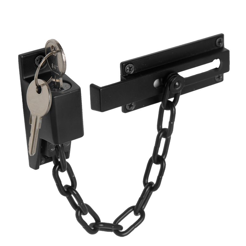 XFORT Matt Black Locking Door Chain, Front Door Security Chain with ...
