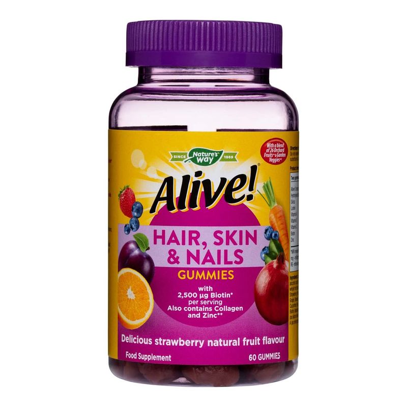 Alive! Hair, Skin & Nails Supplement | Contains 2,500mcg of Biotin | 60 ...