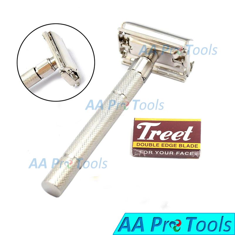 Men’s Traditional Classic Double Edge Chrome Shaving Safety Razor + 5 ...