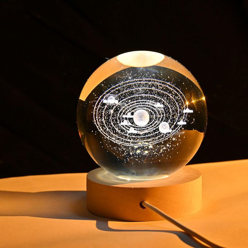 NAWEIDA 3D Solar System Crystal Ball, 2.4 inch Engraved Universe Model ...
