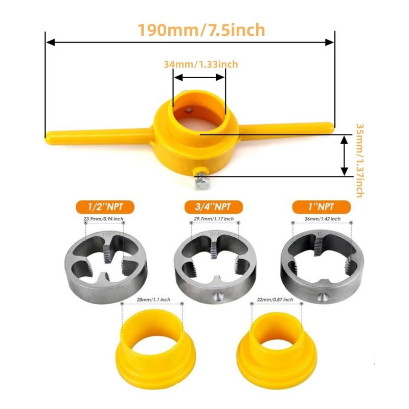 NestNook 6 Pcs NPT Die Thread Maker Tool Kit for PVC Pipe (1/2", 3/4 ...