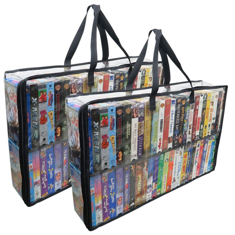 Evelots 2 Pack-VHS Movie Tape Storage Bag/Case, Clear PVC Plastic-Holds ...