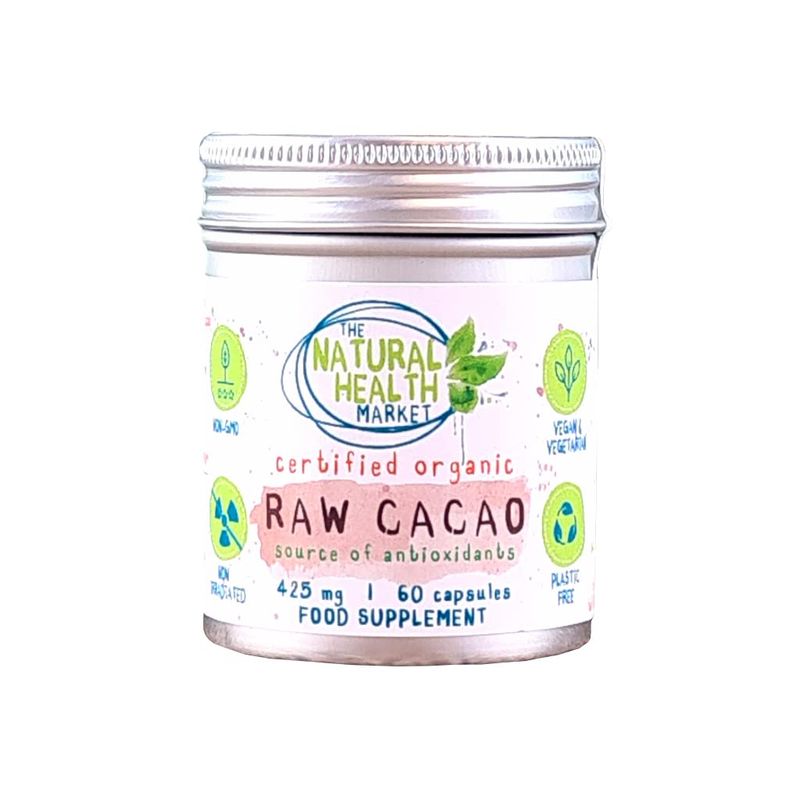 RAW Organic Cacao Capsules 425mg by The Natural Health Market | Vegan ...