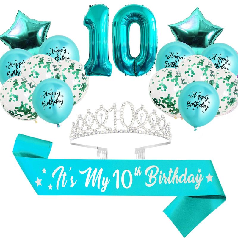 10th Birthday Decorations for Girls, Teal Glitter Birthday sash, Silver ...