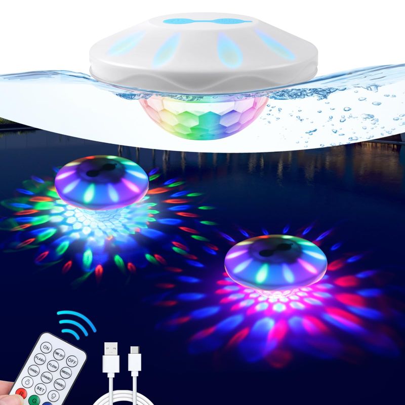 TEPENAR Rechargeable Floating Pool Lights: Remote Control Pool Lights ...