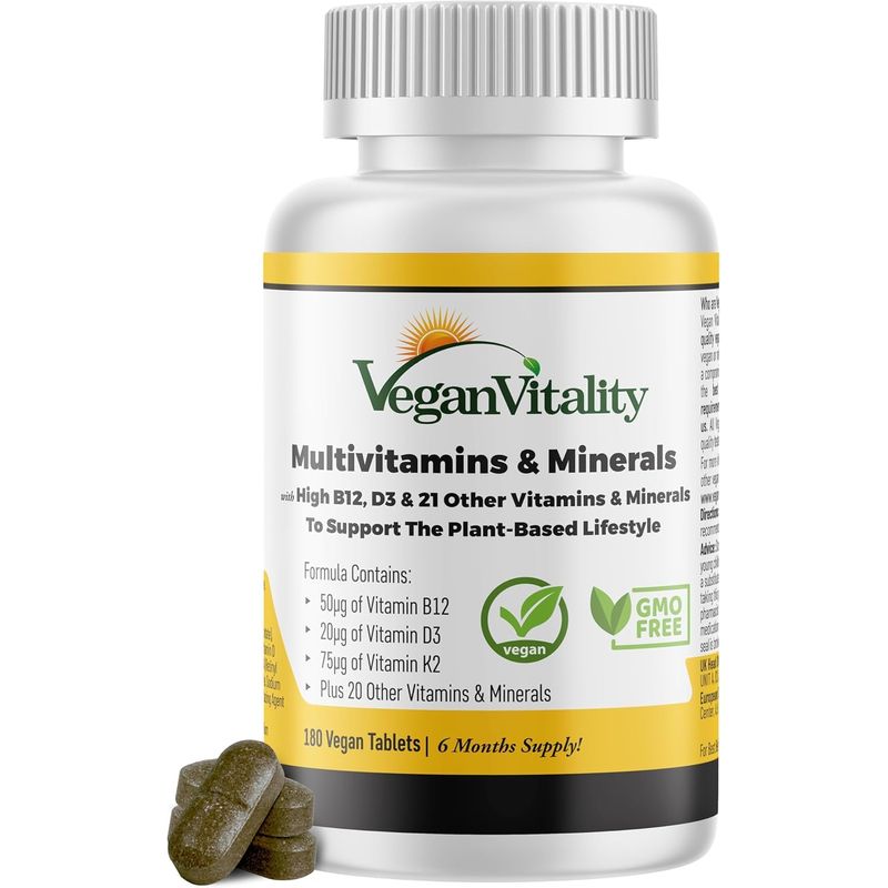 Vegan Multivitamins & Minerals with High Strength Vitamin B12, D3 & K2 ...