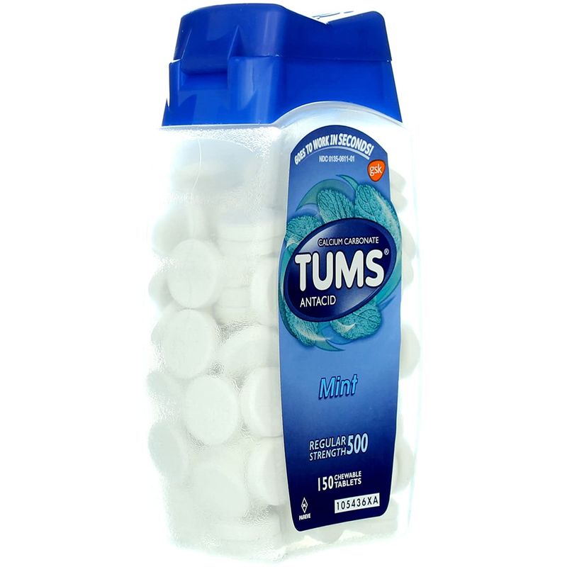 TUMS Antacid, Regular Strength Chewable Tablets, Mint 150 ea (Pack of 2 ...
