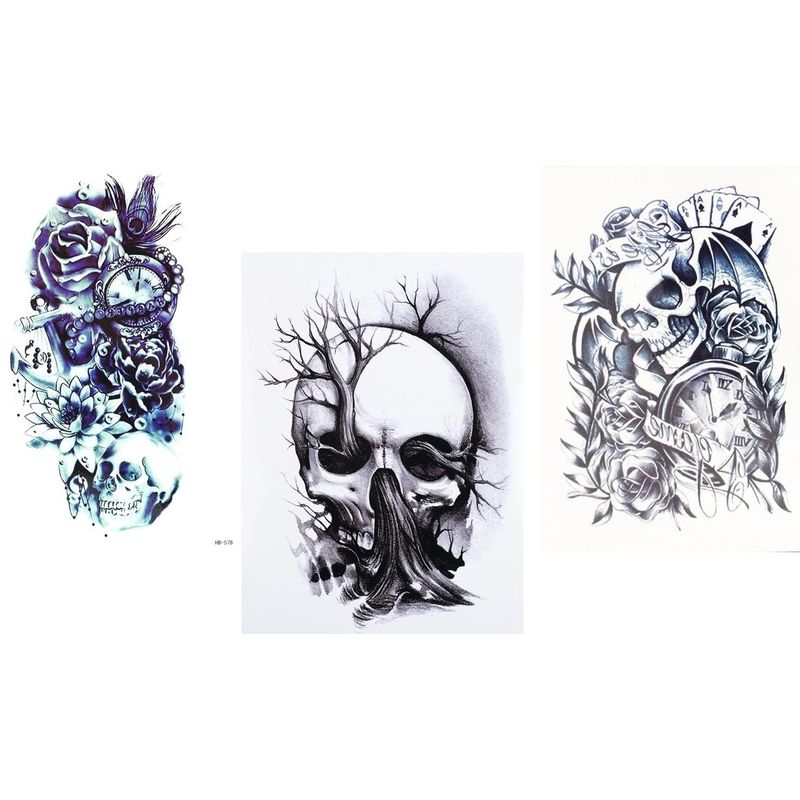 3 Sheets Temporary Skull Tattoos Skull Tattoos Dead Head Adhesive ...