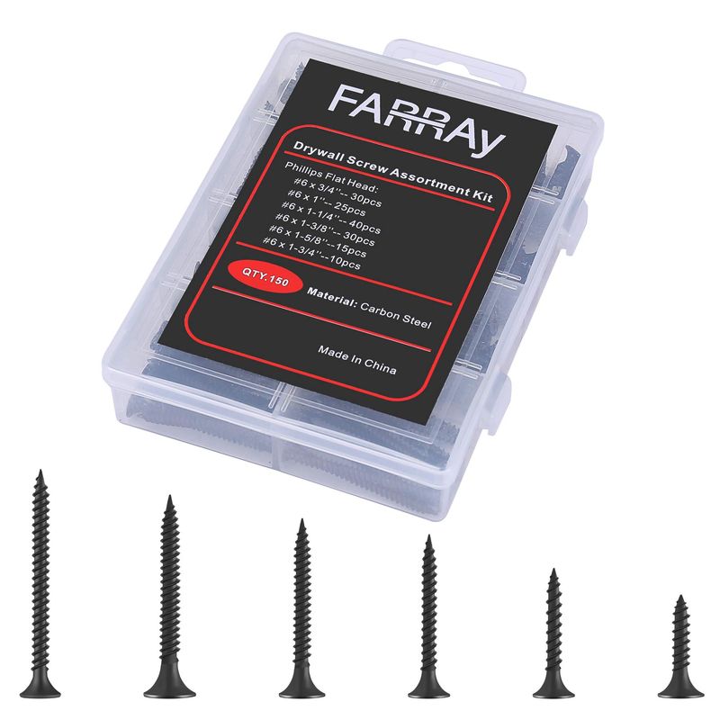 FARRAY #6 Drywall Screws, 150pcs Phillips Wood Screws Assortment Kit ...