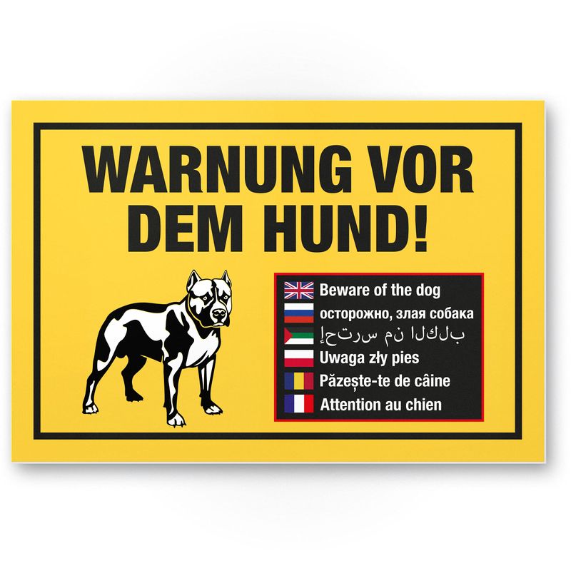 Warning Before The Dog Plastic Sign multilingual (Yellow), Weatherproof ...