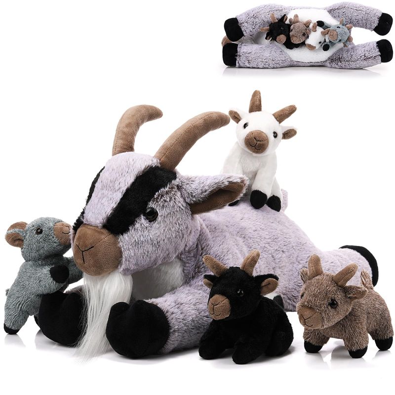 HyDren 5 Pcs Goat Stuffed Animals Set 18 Inch Mommy Goat Plush with 4 ...