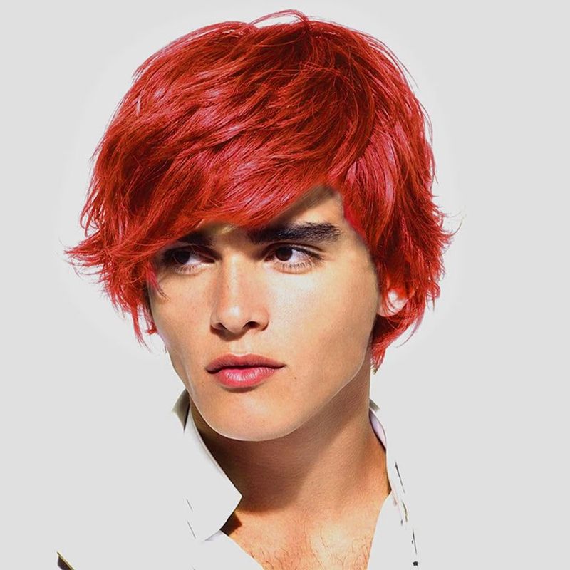 Tseses Red Short Wigs for Men with Bangs Synthetic Natural Looking ...