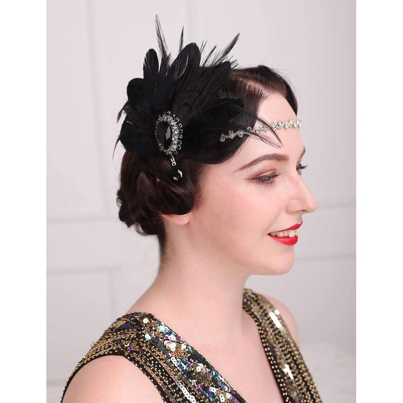 Aimimier 1920s Flapper Feather Hair Clip with Crystal Head Chain ...