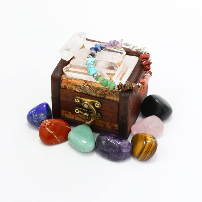 Nvzi Crystals and Healing Stones Set in Wooden Display Box, Gemstones ...