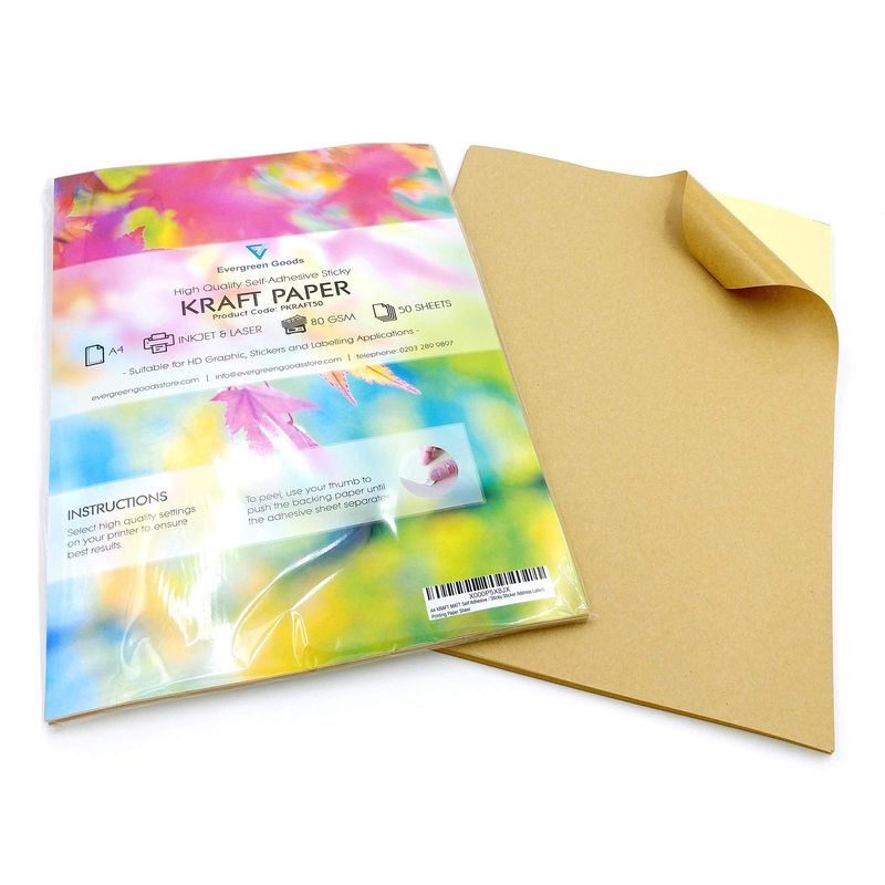 Evergreen Goods A4 20 Sheets Kraft Matt Self Adhesive Sticker Paper ...