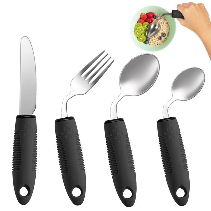4-Piece Adaptive Utensils Set - 42° Angled Parkinsons Utensils, 2.5 oz ...
