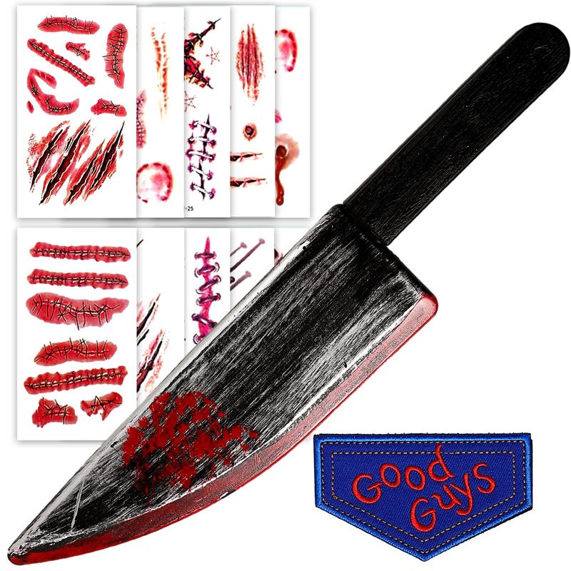 Fake Knife with Fake Blood Props, 10 Temporary Tattoo Stickers, Good ...