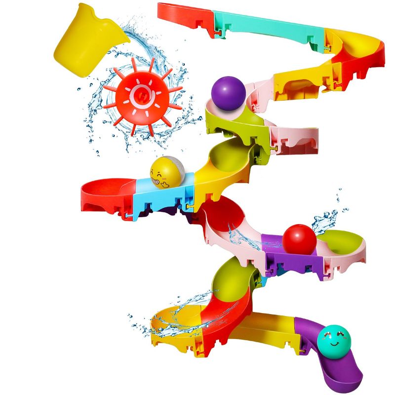 Jovicos Kids Bath Toys, 42 PCS Track Game Shower Water Toys, DIY Slide ...