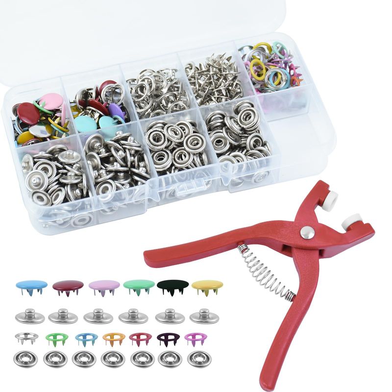 100 Set Snap Button Fastener Kit, Metal Snaps Buttons with Fastener ...