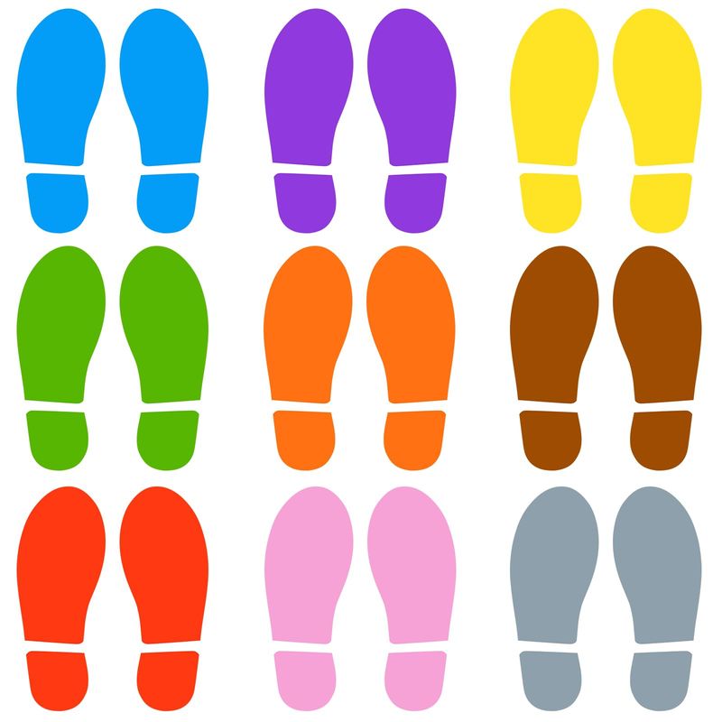 30 Pairs 60 Prints Colorful Shoe Stickers 7 Inch Footprints Floor ...