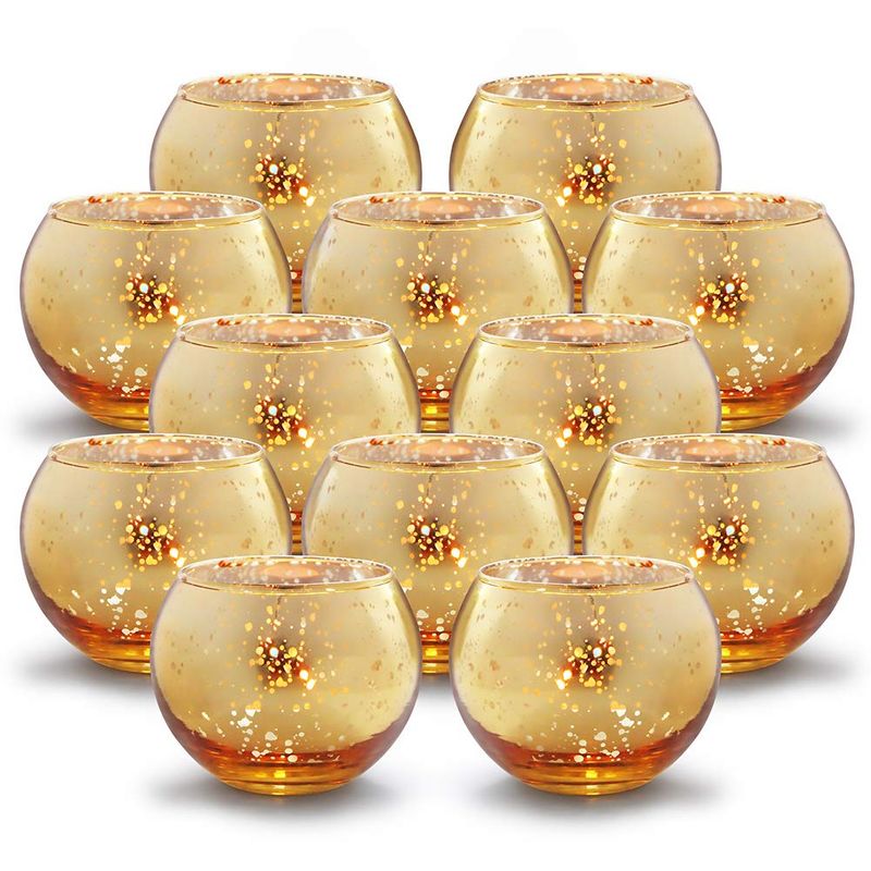 Volens Round Gold Votive Candle Holders, Mercury Glass Candle Holder ...