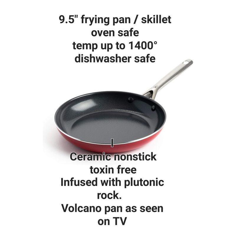 Red Volcano Frying Pan Ceramic Nonstick 9.5" Skillet Stainless Steel ...