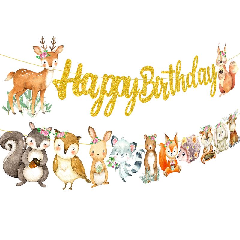 Woodland Animal Happy Birthday Banner Woodland Creatures Banner ...