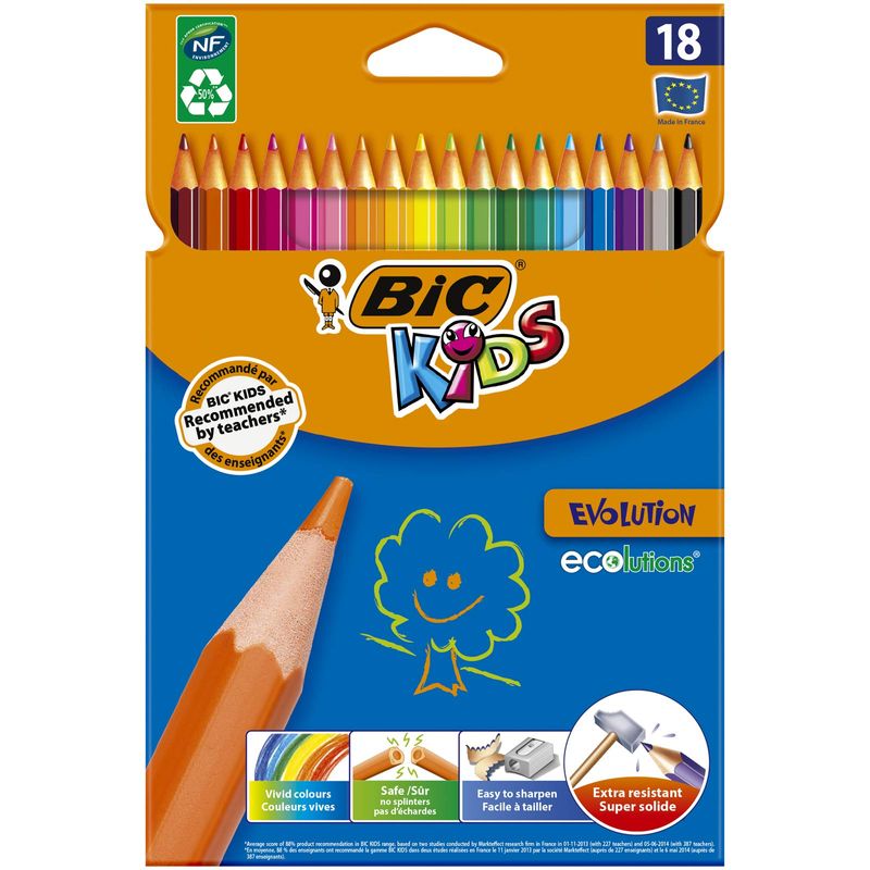 BIC Kids Evolution ECOlutions Colouring Pencils - Assorted Colours, Cardboard Wallet of 18 ...