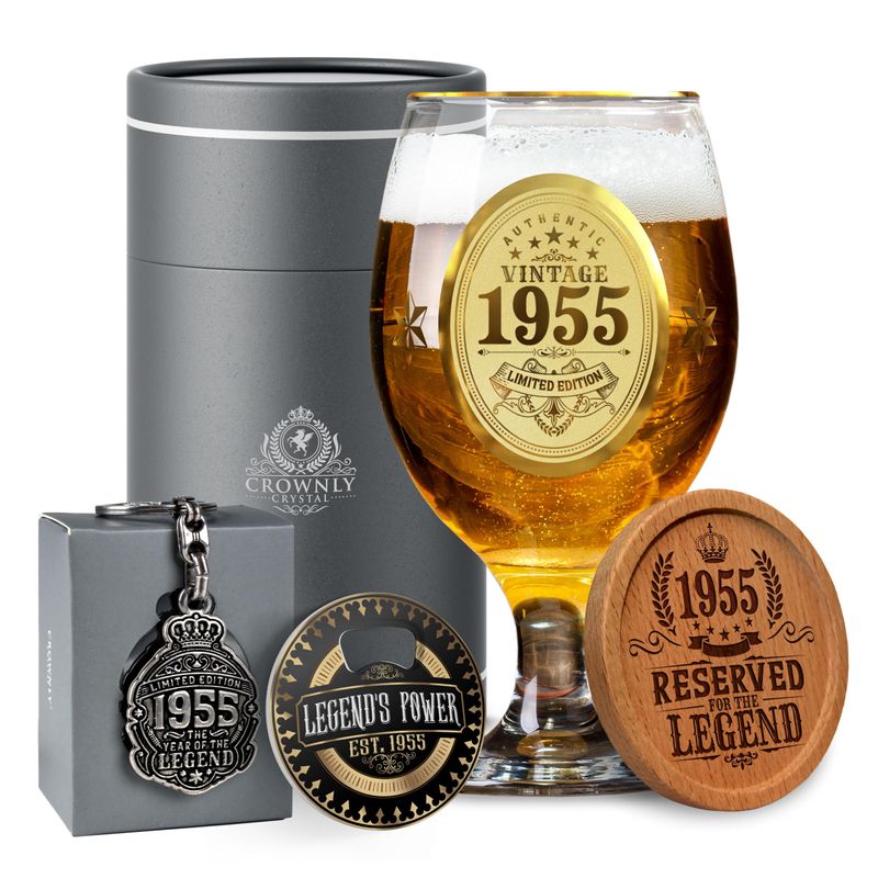 CROWNLY CRYSTAL® 1955 Gift for 70th Birthday Man Beer Glass with ...