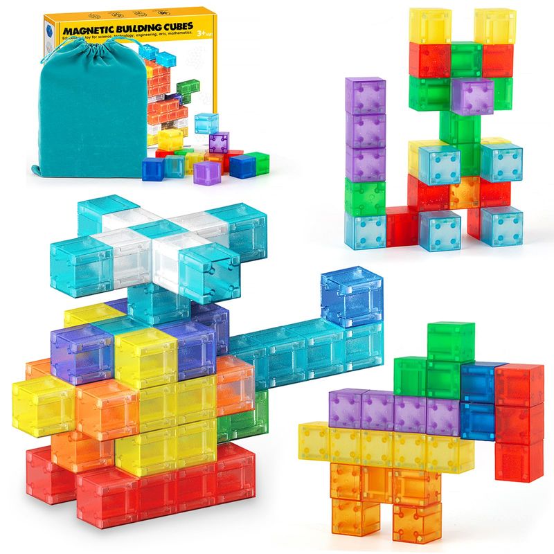 TENYEAH 56 PCS Magnetic Blocks, Transparent Magnet Building Blocks for ...