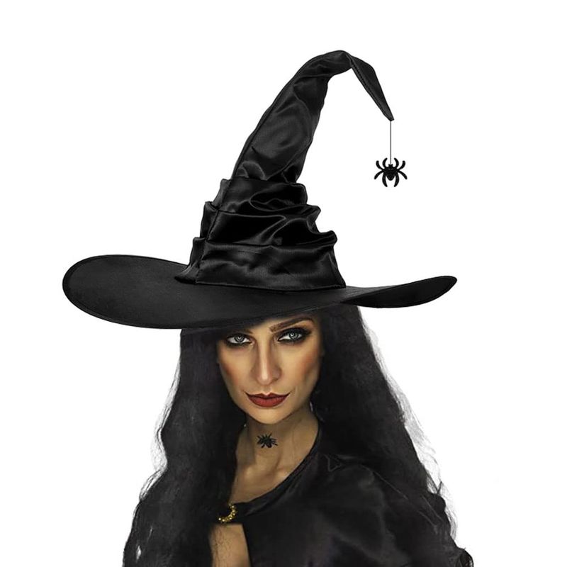 XGOPTS Halloween Women Witch Hat Black Ruched Crooked Wicked Witch Hat ...