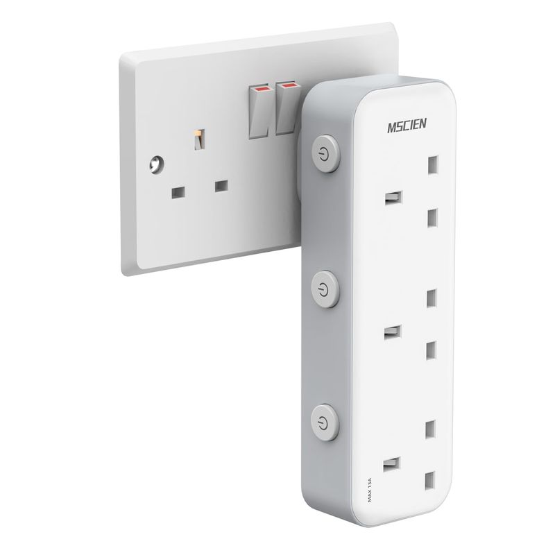 Mscien Plug Adaptor 3 Gang with LED Light, MSCIEN Individually Switched ...