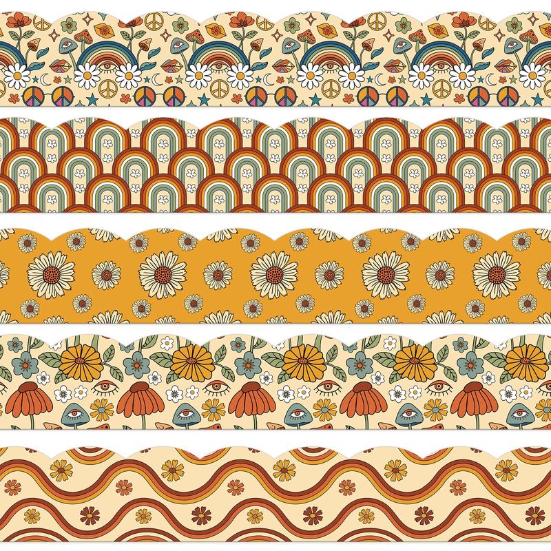 AnyDesign 69Ft Boho Floral Bulletin Board Borders 5 Designs 60Pcs Retro ...