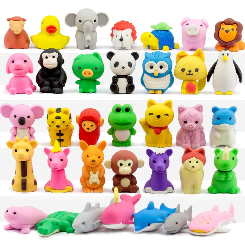 GOMIMEOR Animal Erasers for Kids Desk Pets 35Pcs Cute Pencil Erasers ...