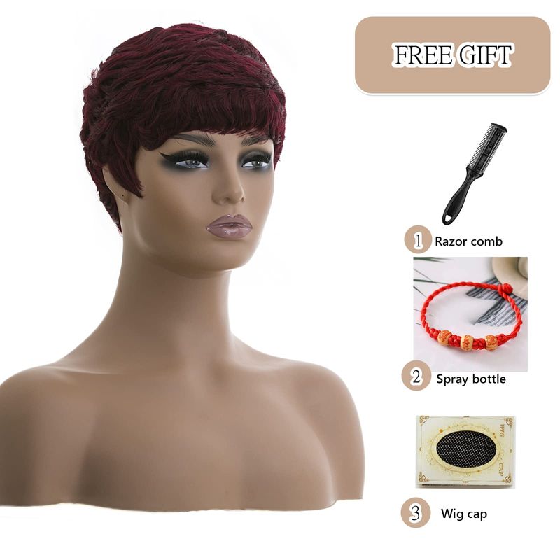 DOcute Short Burgundy Pixie Cut Wigs for Black Women Pixie Cut Wigs ...