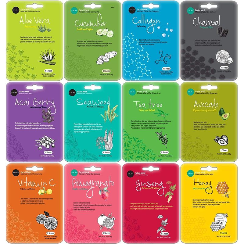 Celavi Essence Facial Sheet Face Mask Variety Set Classic Authentic ...