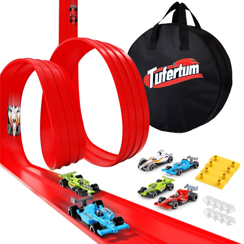 Flexible Toy Car Track for Racing, 4M Roll Up Race Track Includes 4 ...