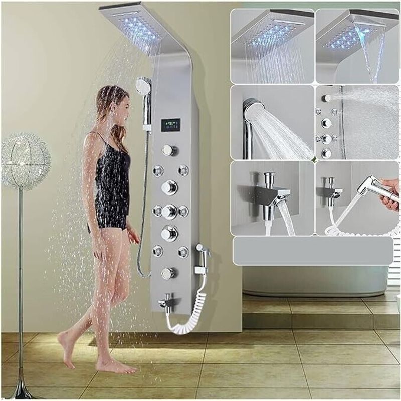 Brushed Nickel Shower Panel Tower System Rainfall Head Massage System ...