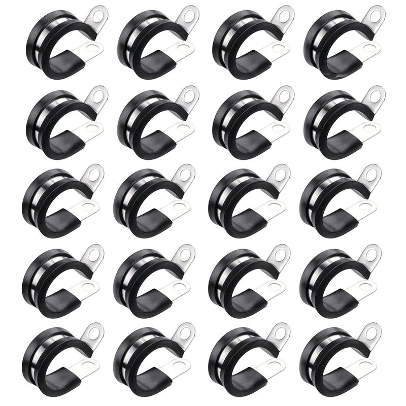 20 Pcs P Clips, Pipe Clamp, 12mm (1/2") Diameter Hose Rubber Lined Pipe ...