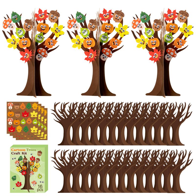 WATINC Fall Leaves Tree Craft Kits - 16Pcs Autumn Cartoon Maple Leaves ...