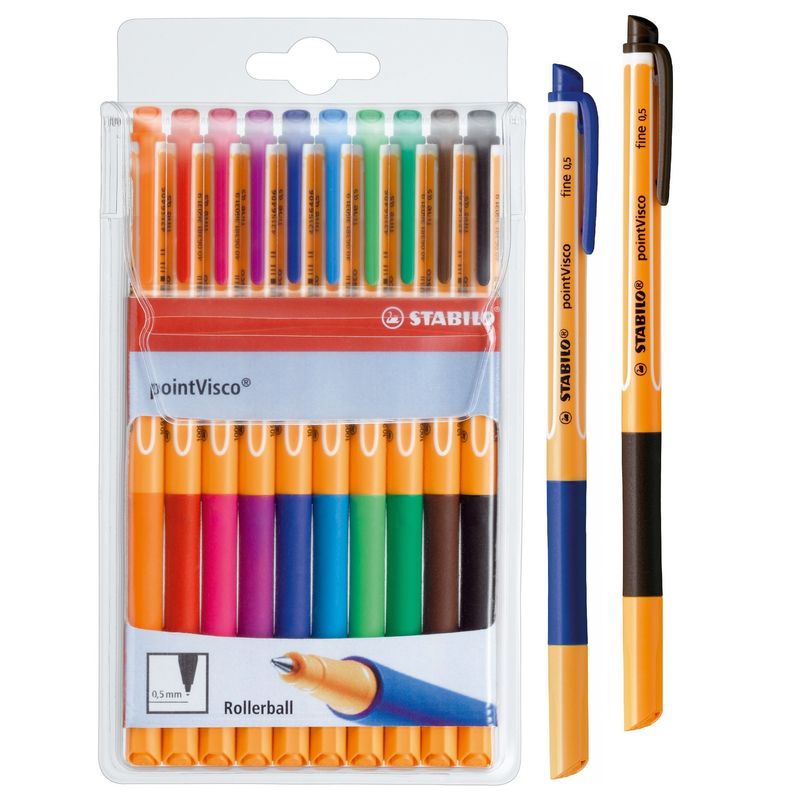 STABILO pointVisco Rollerball Pen Case of 12 with 10 Different Colours ...