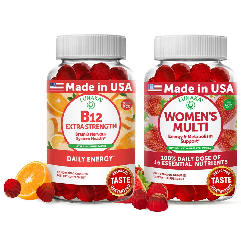 Lunakai Vitamin B12 and Women's Multivitamin Gummies Bundle - 3000mcg ...